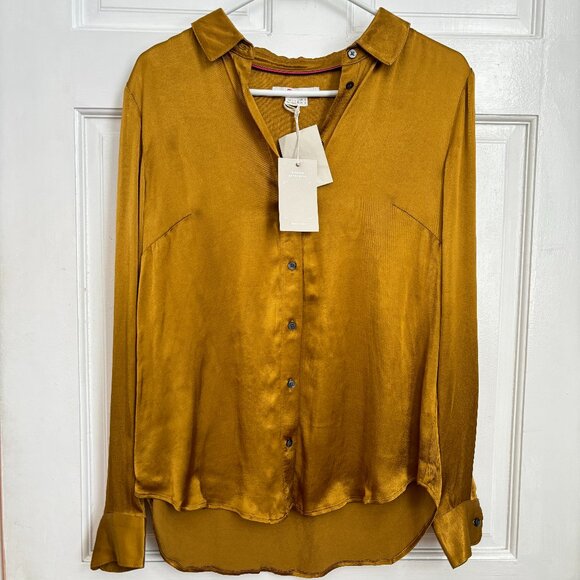 Boden | Tops | Boden Anita Gold Nwt Satin Button Front Long Sleeve ...